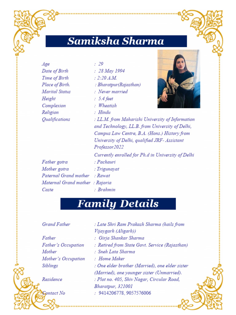 Samiksha Sharma Biodata... | PDF