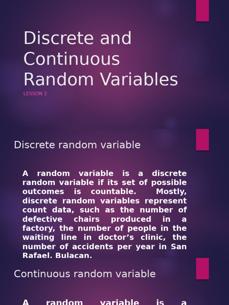 Lesson 2 - Discrete and Continuous Random Variable | PDF | Probability Distribution | Random ...