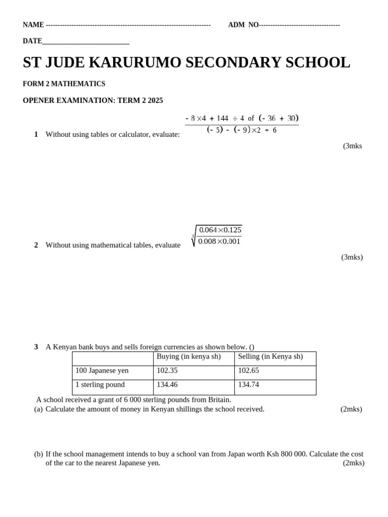 Mathematics Term2 f2 Opener Qs Teacher Co Ke | PDF | Rotation | Area