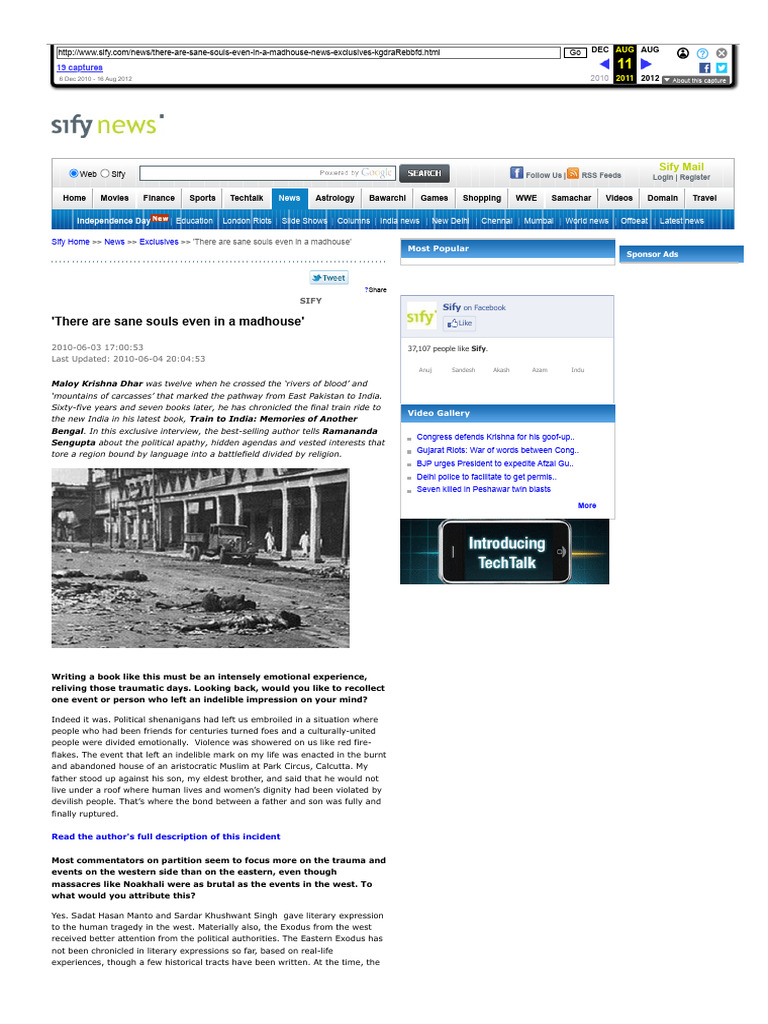 'There Are Sane Souls Even in A Madhouse' Maloy Dhar Interview | PDF | Partition Of India | Pakistan