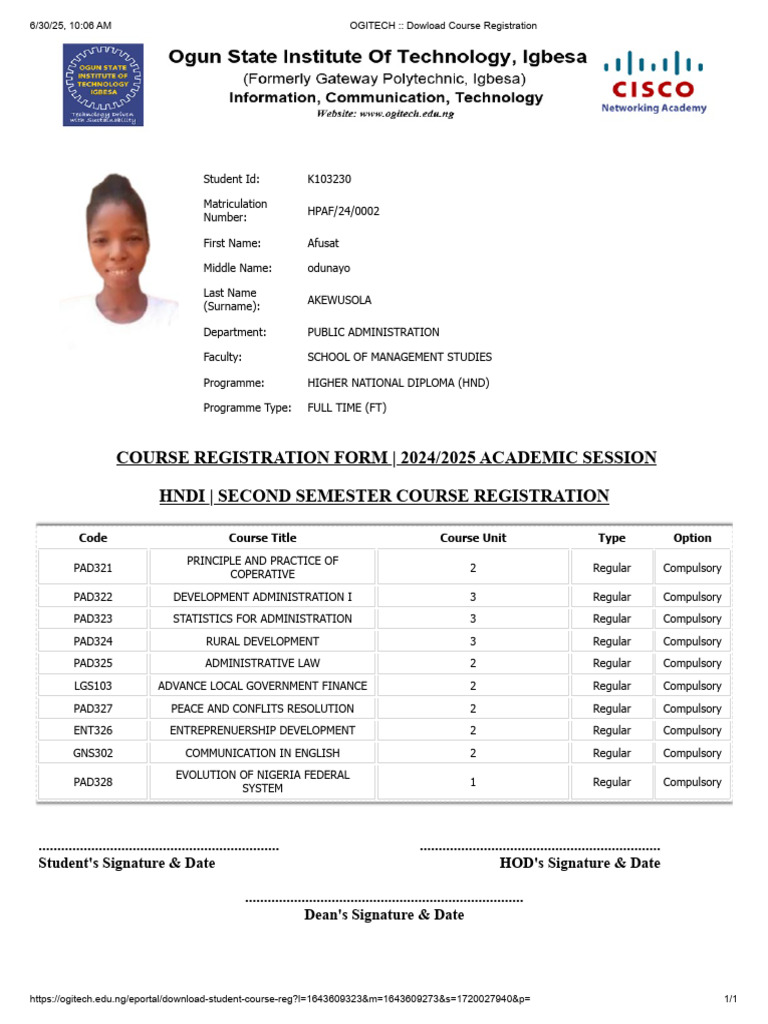 OGITECH - Dowload Course Registration | PDF | Educational Stages ...