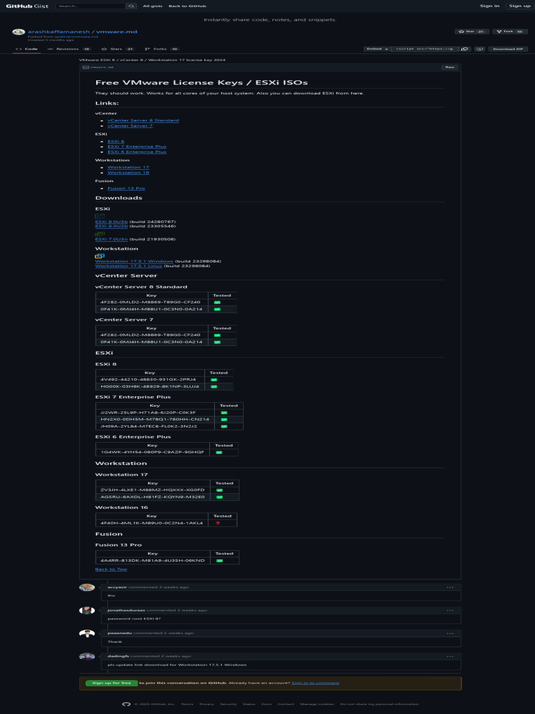 VMware ESXi 8 - VCenter 8 - Workstation 17 License Key 2024 GitHub | PDF | Git (Software ...