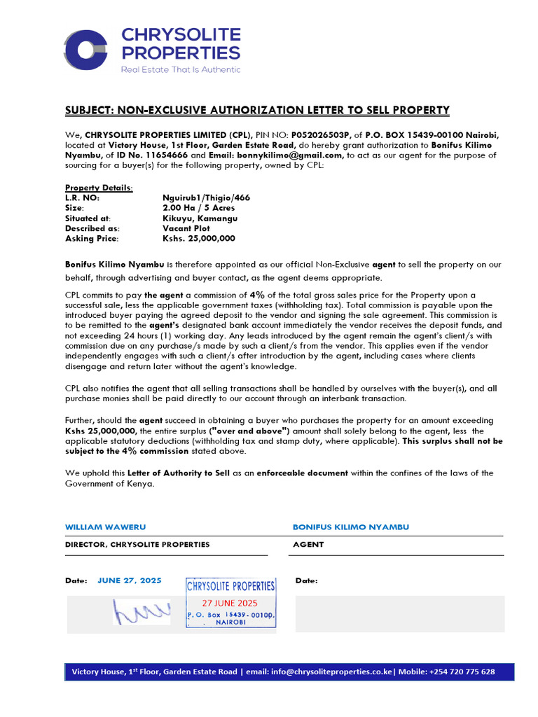 Non-Exclusive Property Sale Authorization | PDF | Taxes | Economies