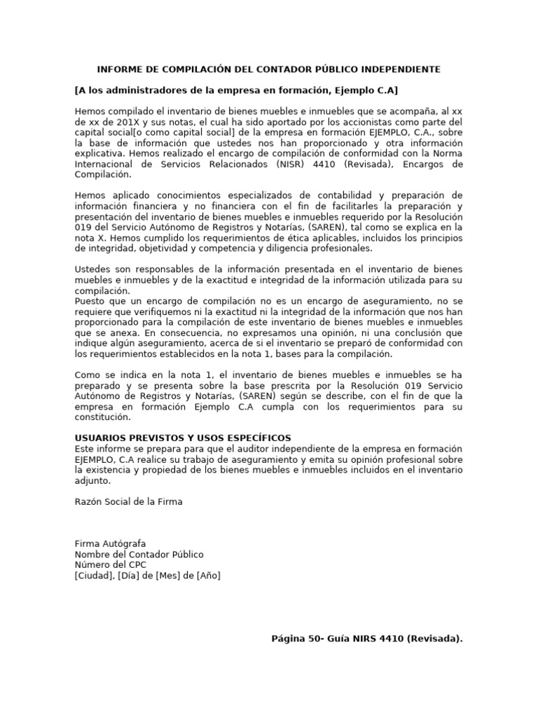 Informe de Compilación Del Contador Público Independient1.Docx Inventario | PDF | Contador