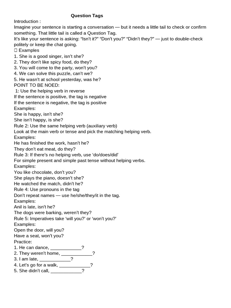 Question Tags Class Viii | PDF