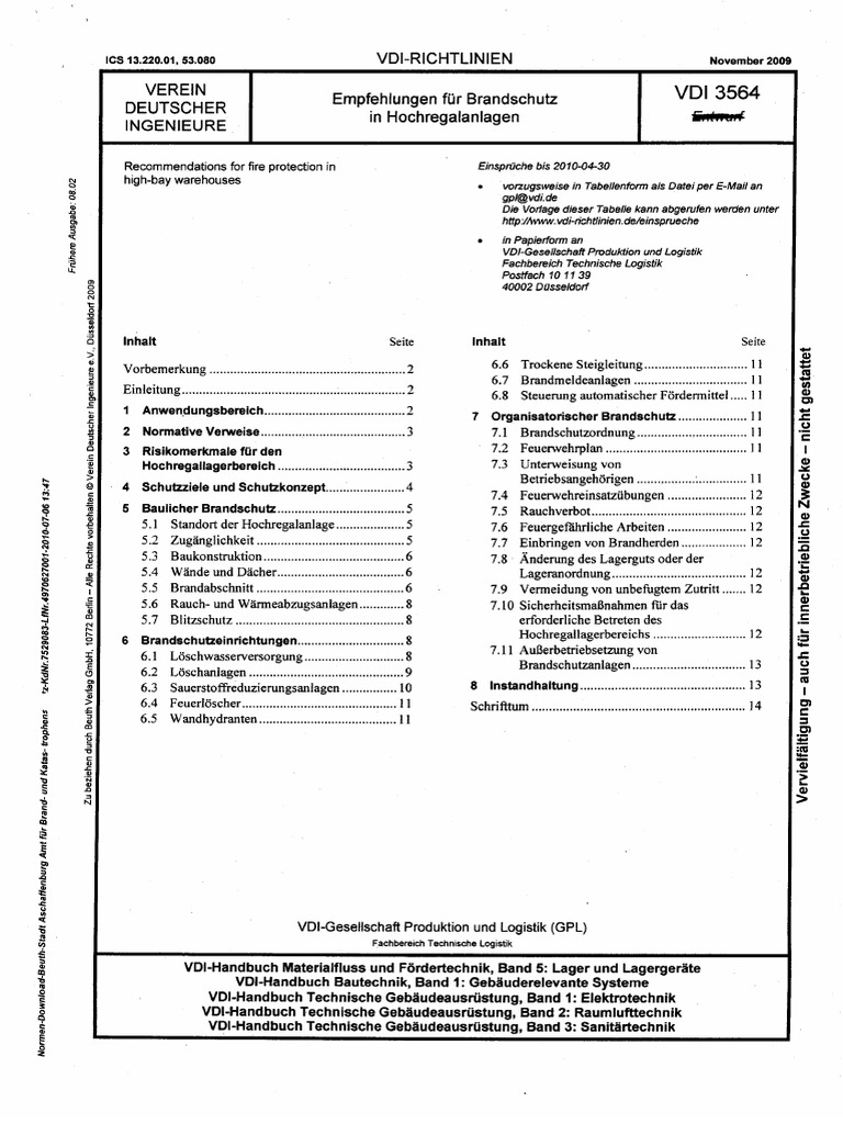 Hochregalrichtlinie Vdi 3564 2010 | PDF