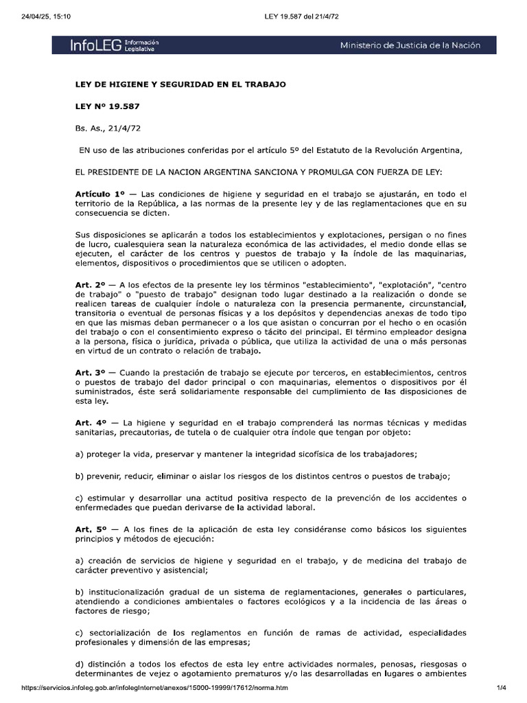 Ley #19.587 de Higiene y Seguridad en El Trabajo | PDF