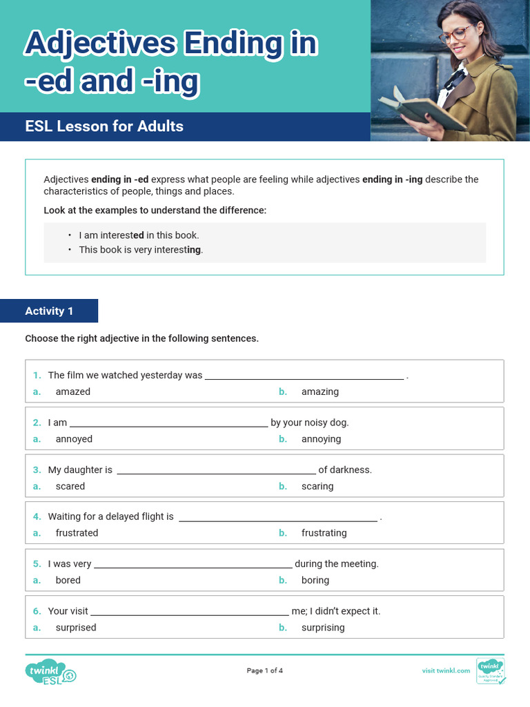 Understanding -ed and -ing Adjectives | PDF | English As A Second Or ...