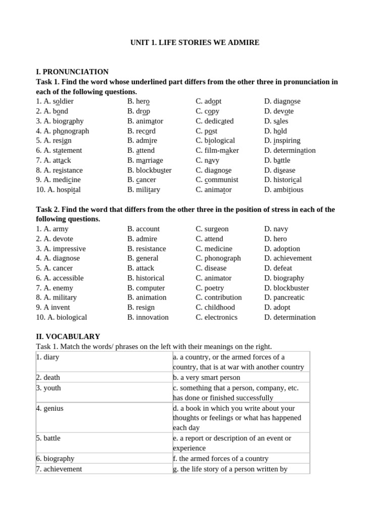 Life Stories: Pronunciation and Vocabulary Exercises | PDF | William ...