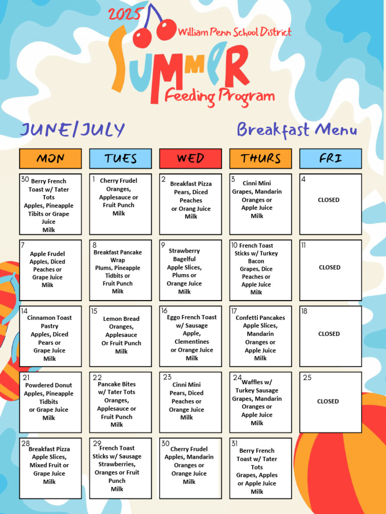 2025 Summer Feeding Menus - Breakfast | PDF | Pancake | Food And Drink ...
