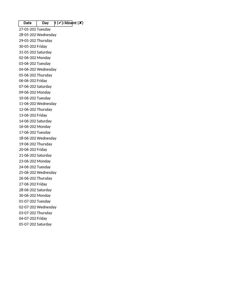 Internship Attendance Sheet | PDF
