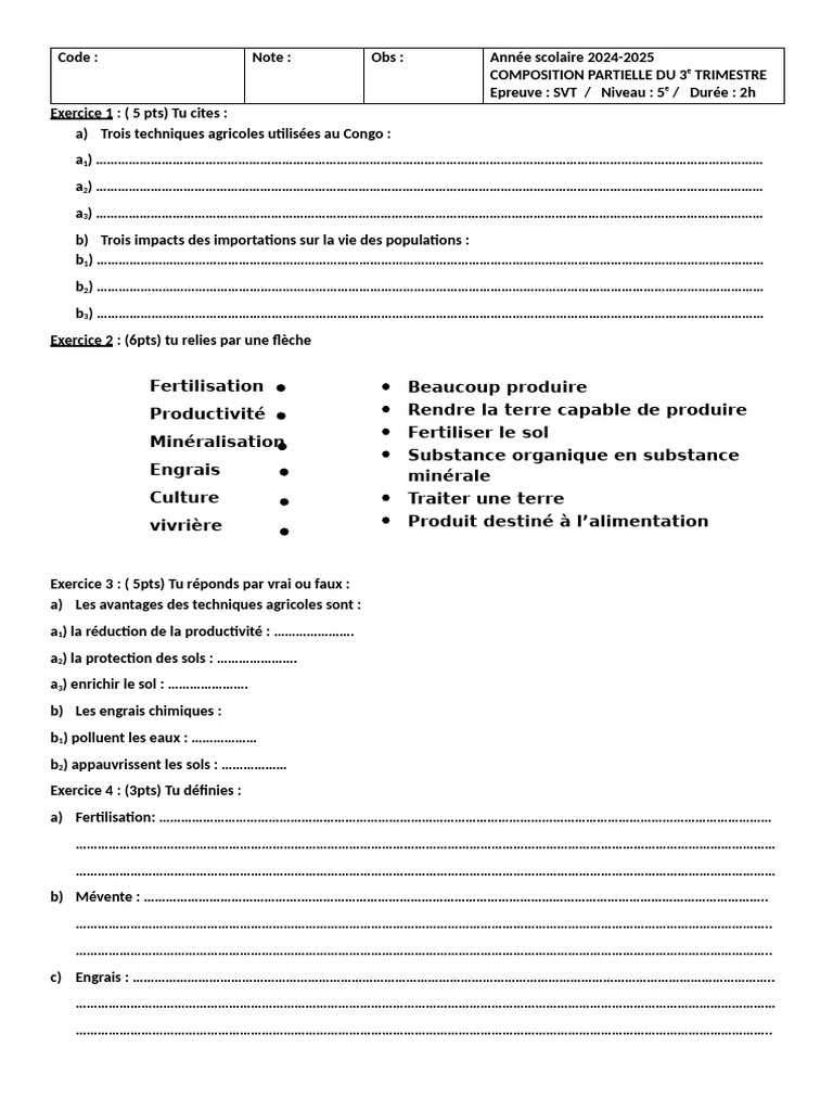 Compo Partielle 3 SVT 5e | PDF