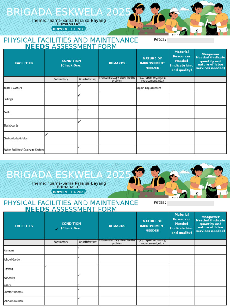 Brigada Eskwela Form 1 - PHYSICAL FACILITIES AND MAINTENANCE NEEDS ...