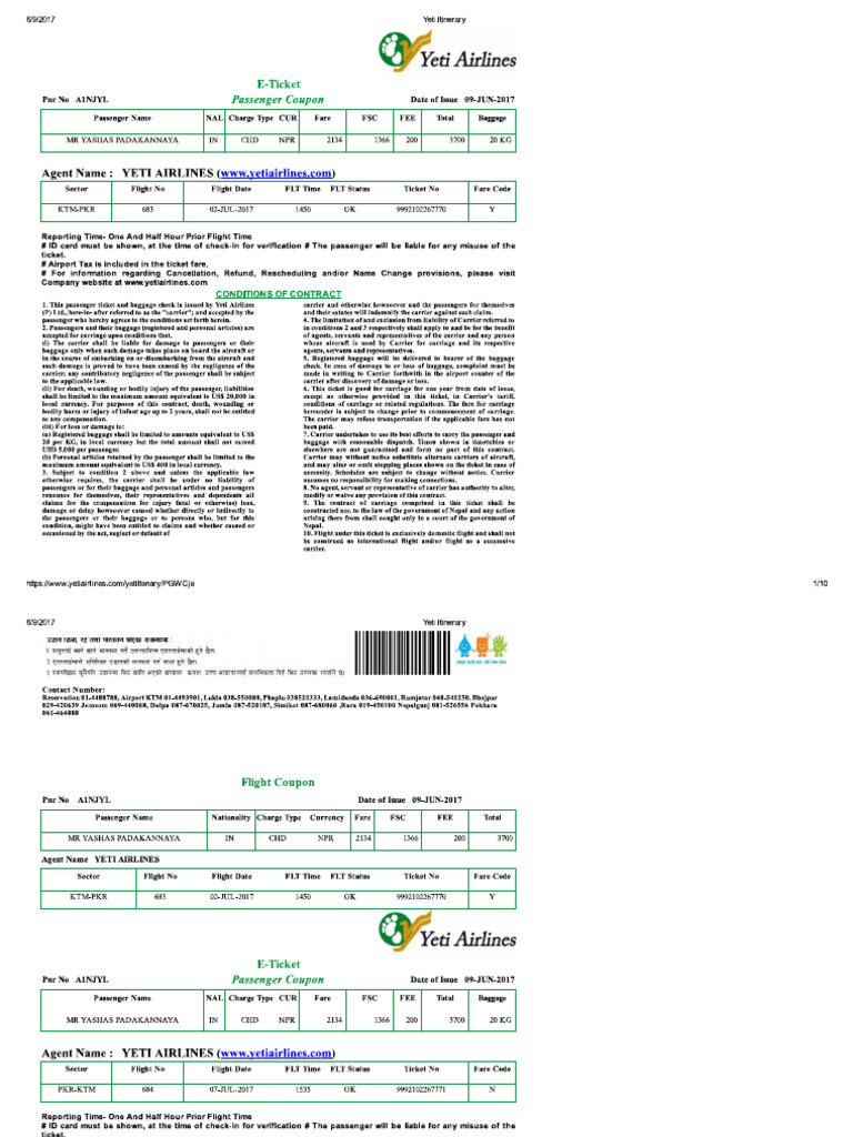 Yeti Itinerary | PDF