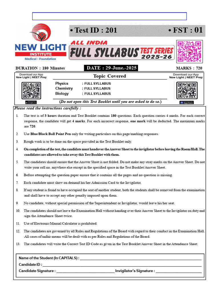 FST-01 (29-June-2025) (EH) Paper- | PDF | Physical Phenomena | Physics