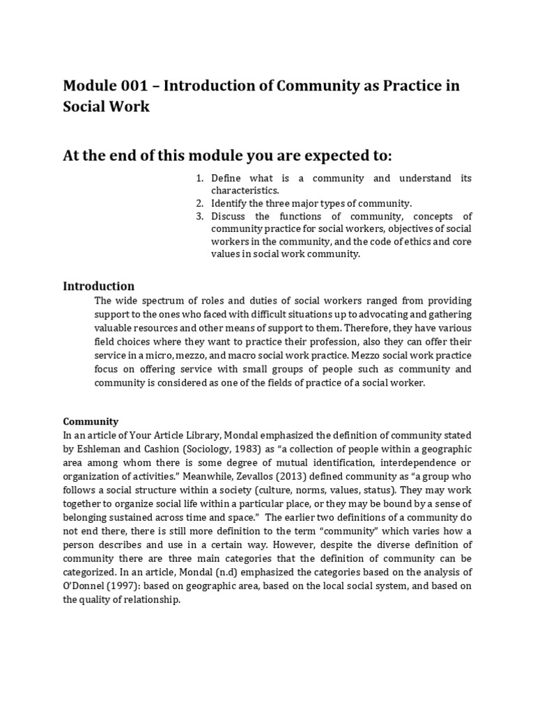 W1 & W2 - Introduction of Community As Practice in Social Work - MODULE ...