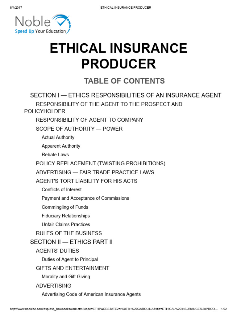 Ethical Responsibilities of Insurance Agents | PDF | Law Of Agency ...