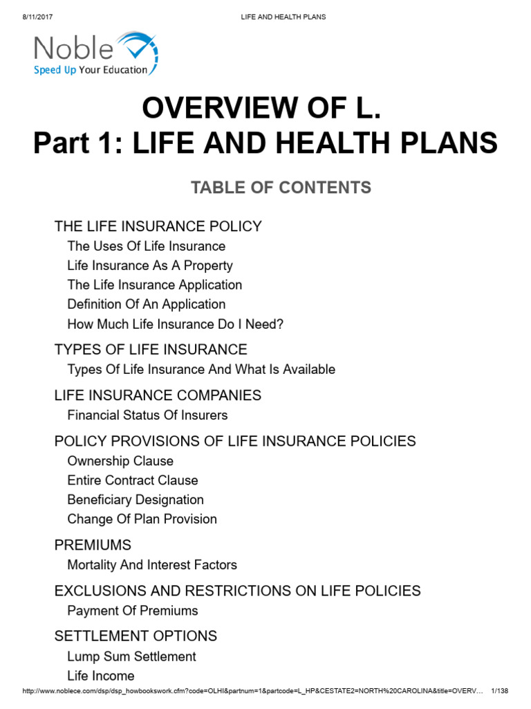 Overview of Life and Health Plans - Part 1 | PDF | Cost Of Living ...