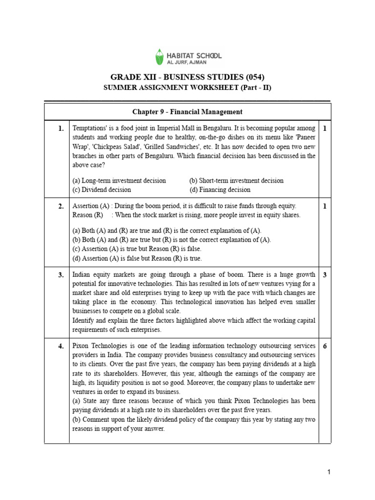 G12 BST Summer Worksheet 25 26' (Part II) | PDF | Marketing | Demand