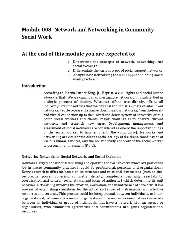 W13 - Network and Networking in Community Social Work - MODULE | PDF ...