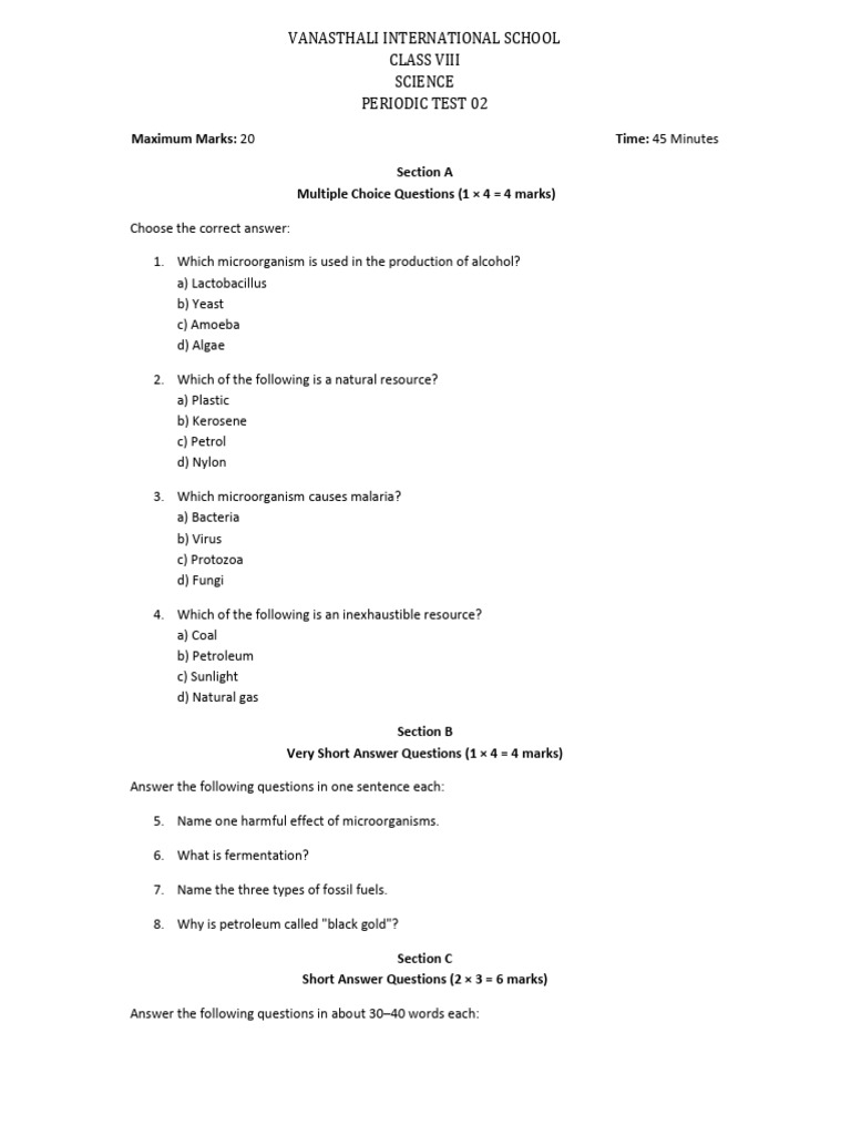 Class Viii Science PT 02 2025 | PDF