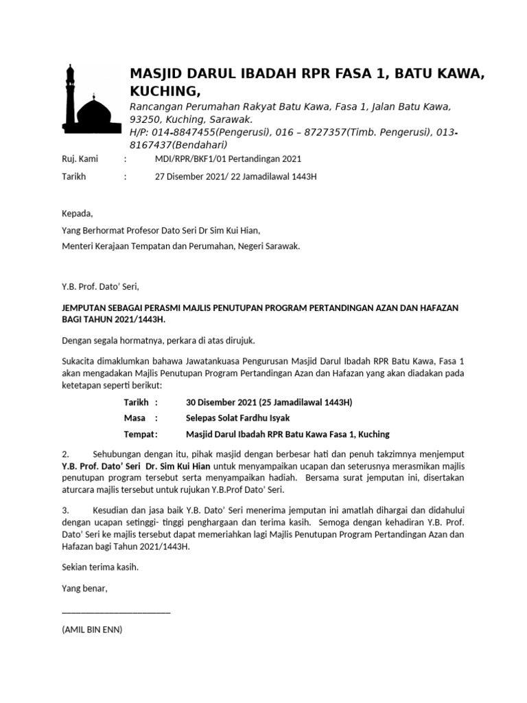 Surat Jemputan Perasmian VIP | PDF