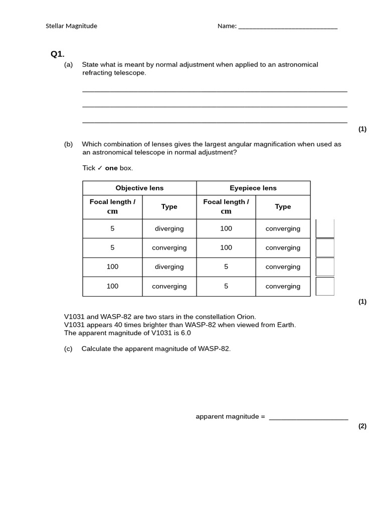 3 Exam Qns On Magnitude, Brightness Etc. + Ms | PDF | Apparent ...