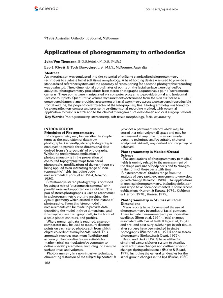 Applications of Photogrammetry To Orthodontics | PDF