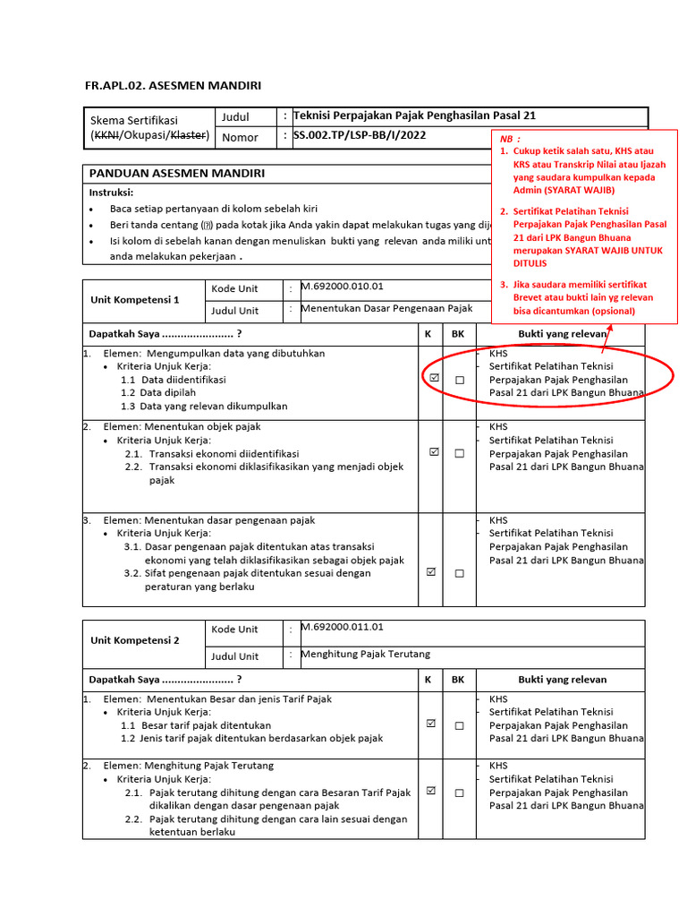 Contoh - 2. FR - Apl 02. Asesmen Mandiri | PDF