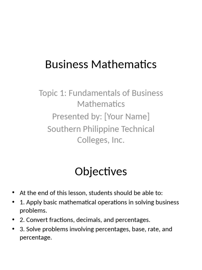 Topic 1 Fundamentals of Business Mathema | PDF