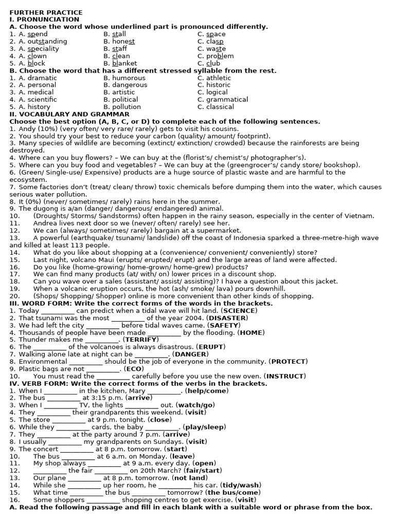 Pronunciation and Vocabulary Practice | PDF | Tsunami | Volcano