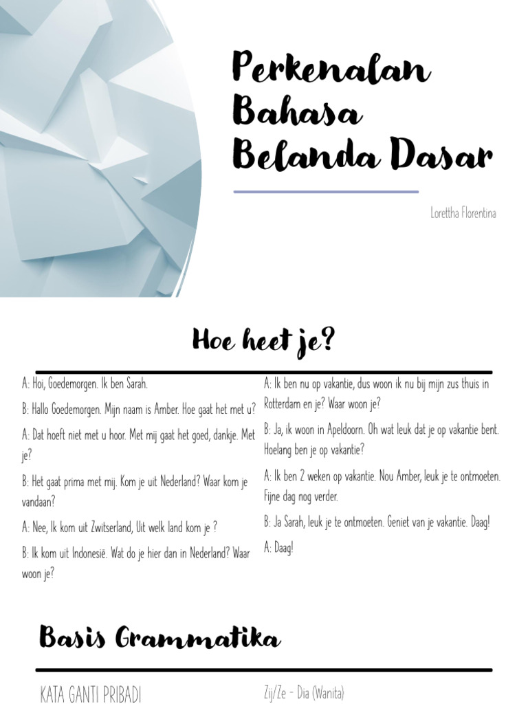 #2 Perkenalan Bahasa Belanda Dasar Utk Batch 8&9 | PDF