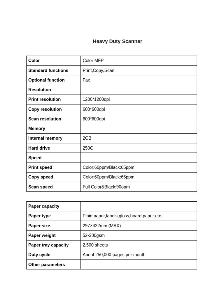 Heavy Duty Color MFP Scanner Specs | PDF