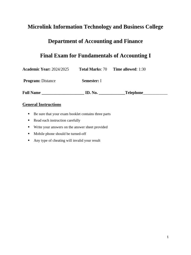 2017-Final Exam For Fundamentals of Accountin I | PDF | Debits And ...