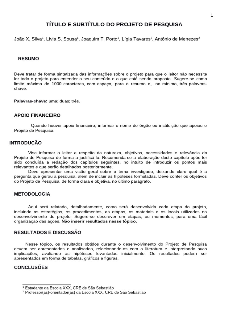 Modelo Projeto de Pesquisa Ok | PDF | Abstract (resumo)