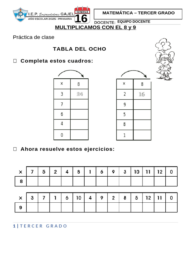 Ficha 3er Grado MATEMATICO - Semana16 Multiplicacion Del 8 y 9 | PDF