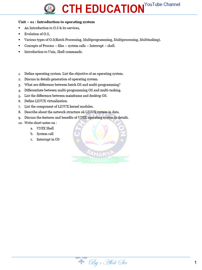 Os Complete PDF Notes (CTH Education) | PDF | Process (Computing ...