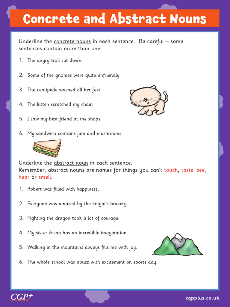 Concrete vs. Abstract Nouns Worksheet | PDF