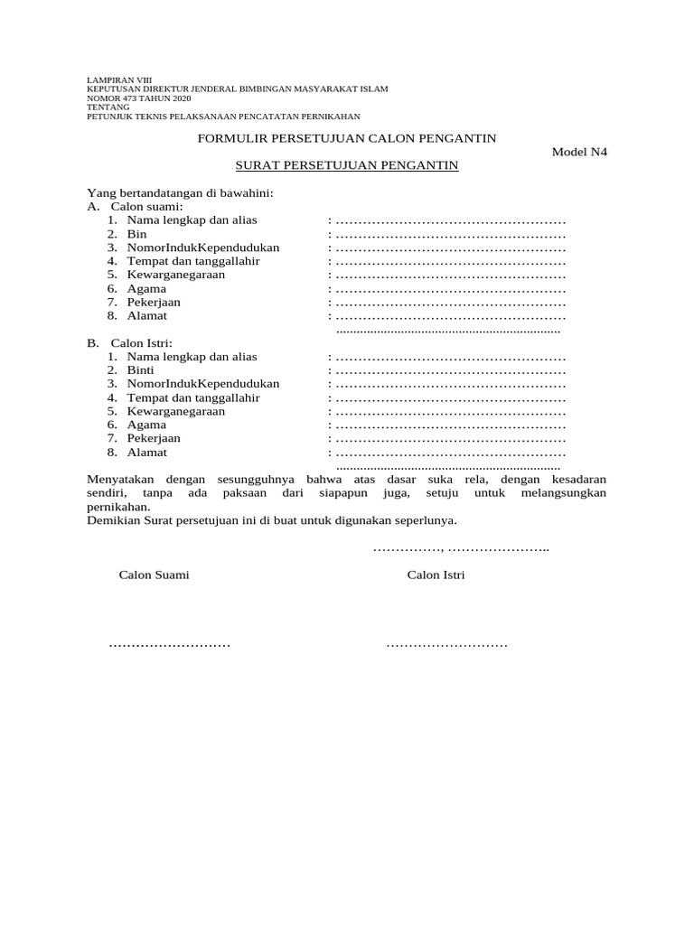 FORMULIR 2020 N4 Persetujuan Calon Pengantin | PDF