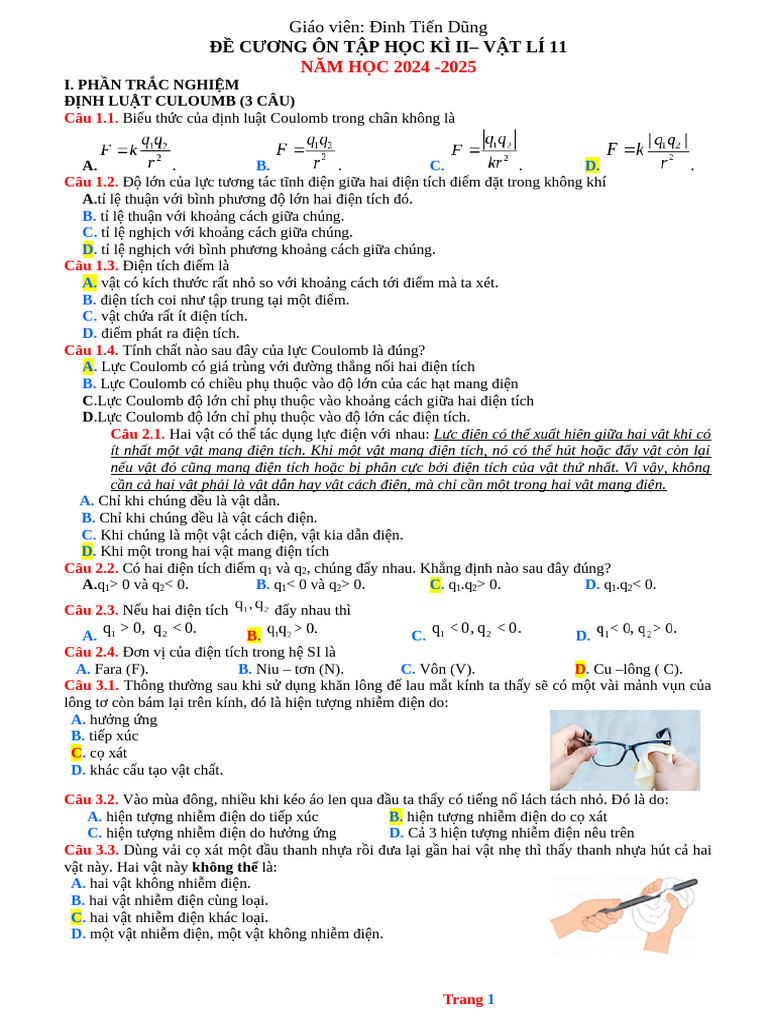 De Cuong on Tap Vatly.trac No | PDF
