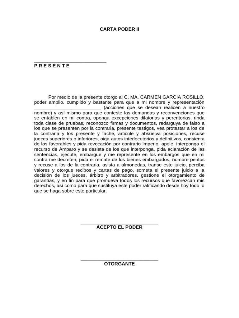 Carta Poder para Representación Legal | PDF