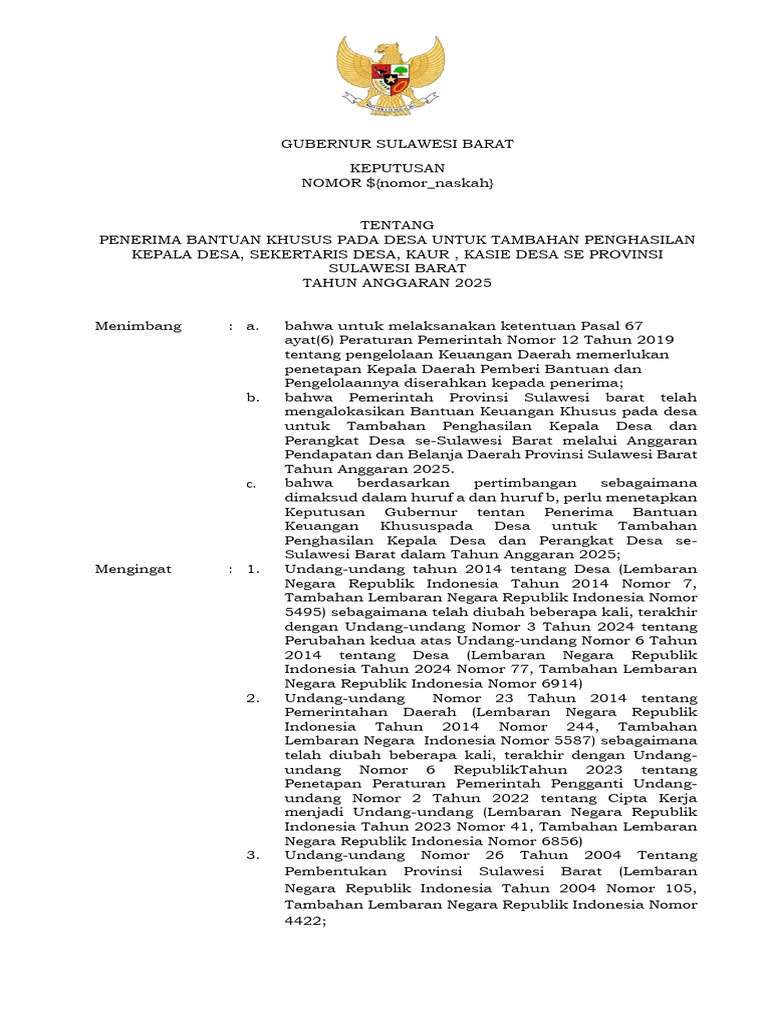 SK Penerima BKK Sulbar TH 2025 | PDF