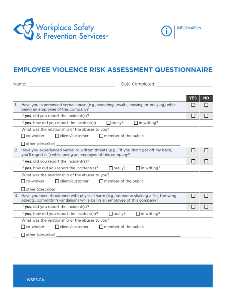 Employee Violence Risk Assessment Questionnaire | PDF | Violence ...