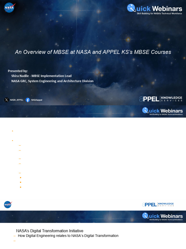 Quick Webinar MBSE at NASA September 2024 | PDF | Systems Engineering | System