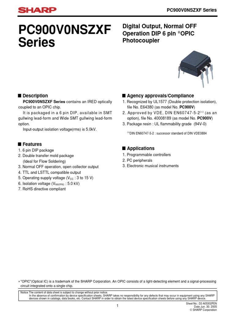 Pc900v0nszx e | PDF | Electromagnetism | Computer Engineering