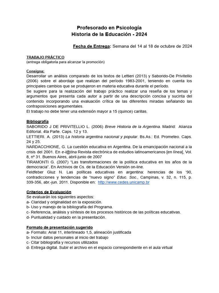 Consigna Trabajo Práctico 2024 | PDF