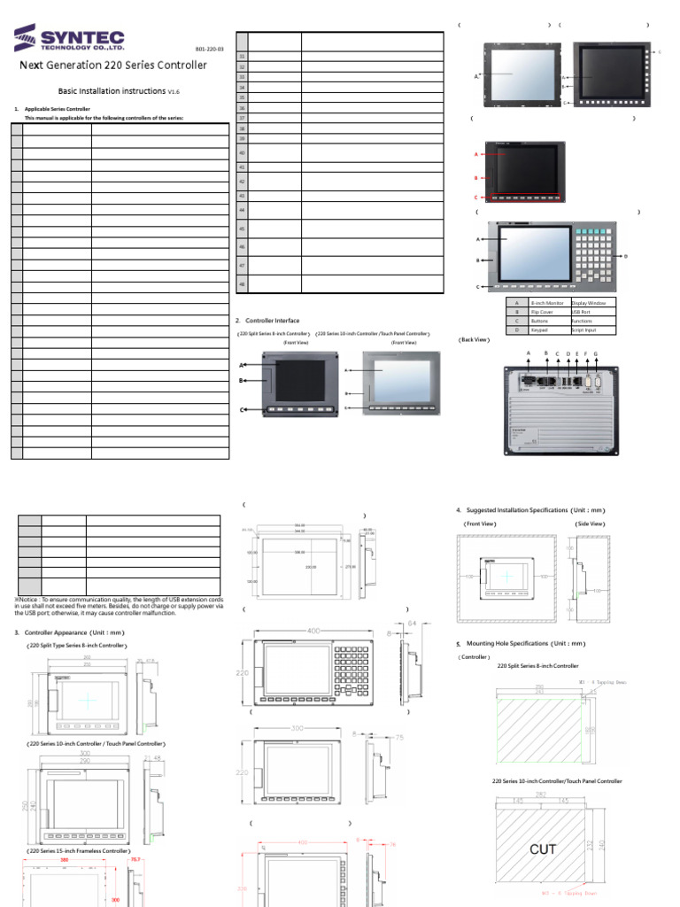 B01 220 03 - 220 Series Controller Basic Installation Instructions - ENG | PDF | Usb | Touchscreen
