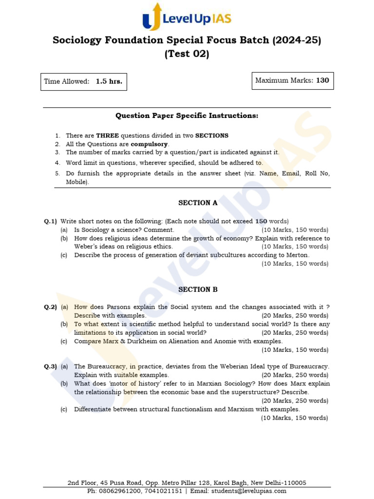 UPSC 2024 Sociology Optional Test 2 | PDF | Sociology | Max Weber