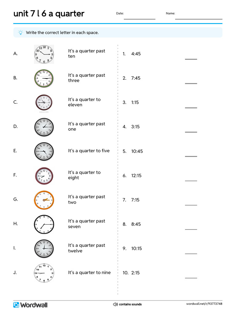 Unit 7 L 6 A Quarter Match Up Write The Answer | PDF