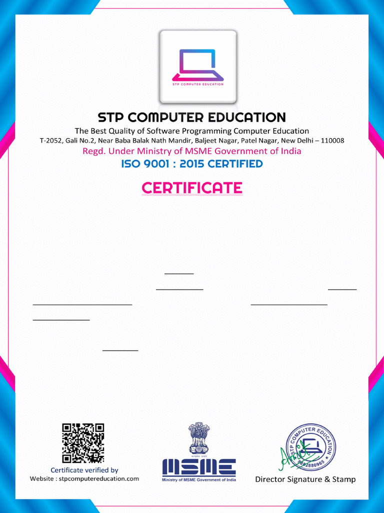 Basic Computer Course Certificate | PDF